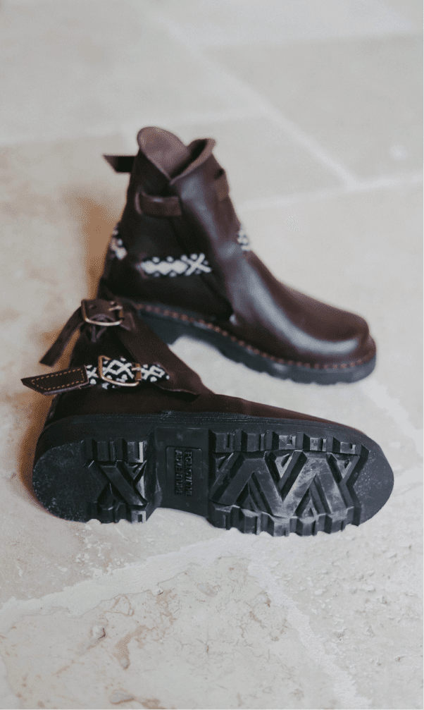 ROF-Style Brown Macramé Straps - Handmade Leather Boots